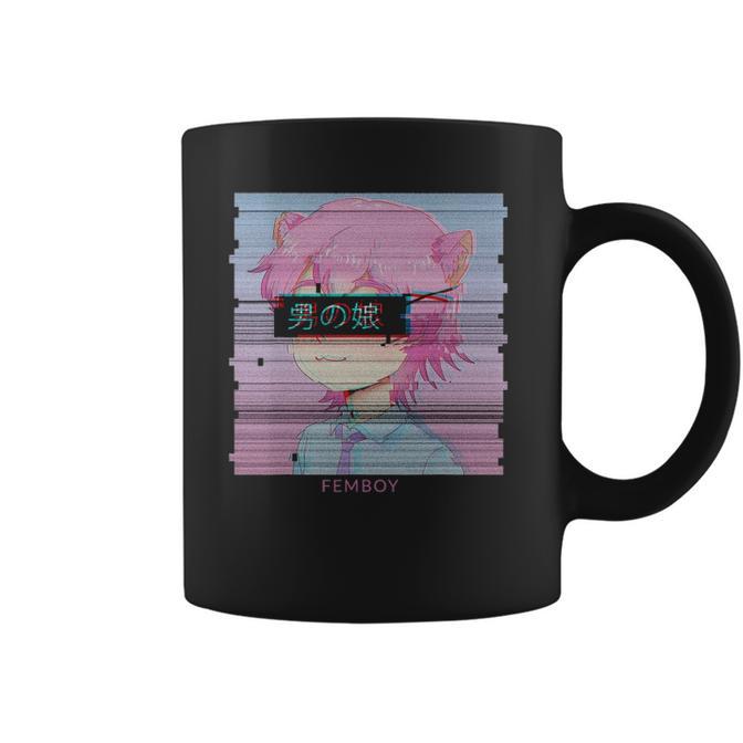Femboy Anime Neko Cat Boy Aesthetic Vaporwave Japanese Coffee Mug | Mazezy