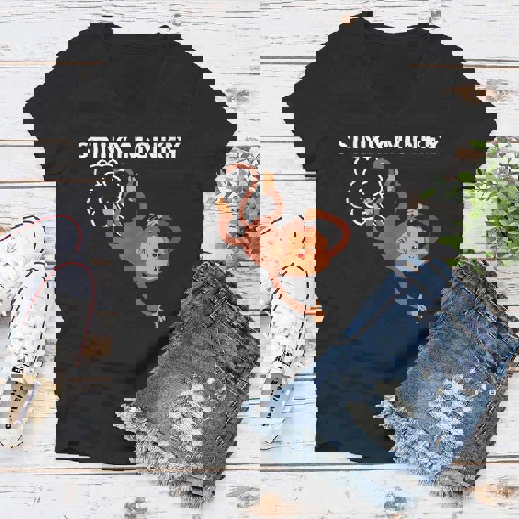 Funny Stinky Monkey Lover Fart Poop Meme Women V-Neck T-Shirt - Thegiftio