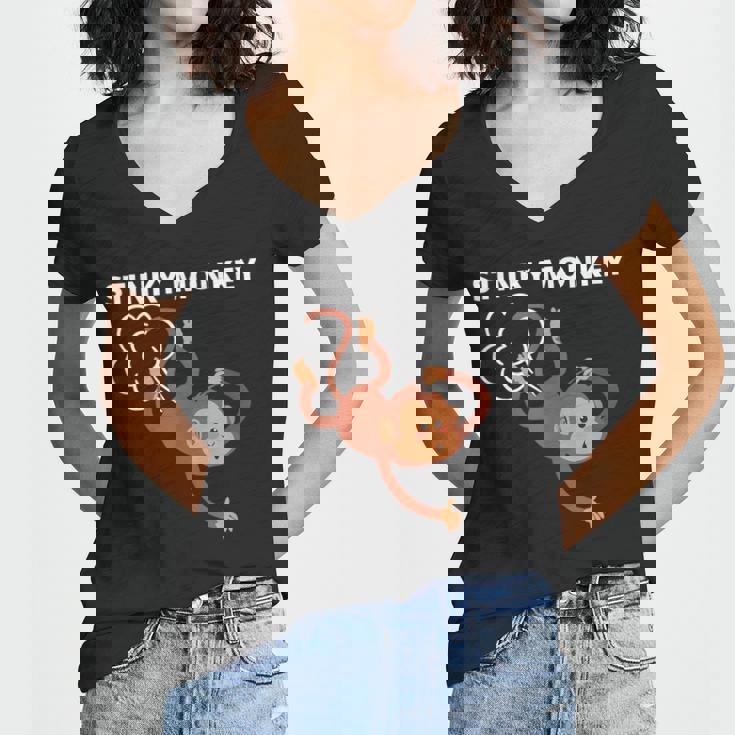 Funny Stinky Monkey Lover Fart Poop Meme Women V-Neck T-Shirt - Thegiftio