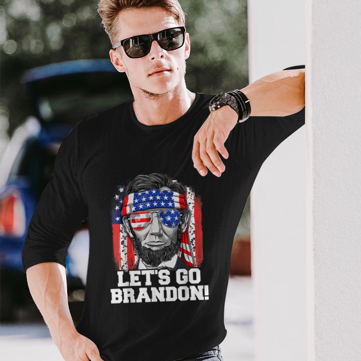 Lets Go Brandon Abraham Lincoln American Flag Long Sleeve T-Shirt ...