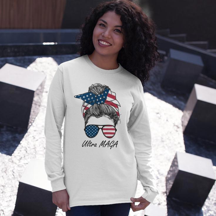 Ultra Maga Messy Bun Parody Trump 2024 Anti Biden Tshirt Long Sleeve T ...