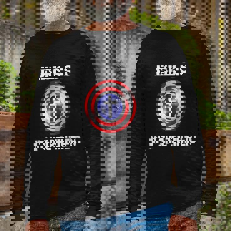 Captain Jesus Is My Superhero Cross Logo Long Sleeve T-Shirt - Monsterry