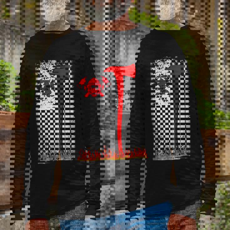 Firefighter Wildland Firefighter Axe American Flag Thin Red Line Fire V3 Long Sleeve T-Shirt ...