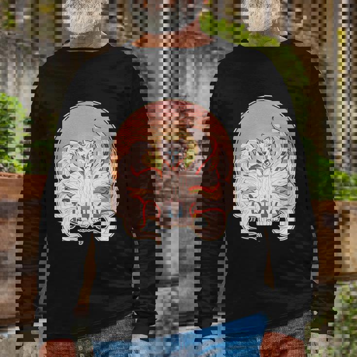 Japanese Nine Tails Kitsune Fox Emblem Pattern Long Sleeve T-Shirt ...