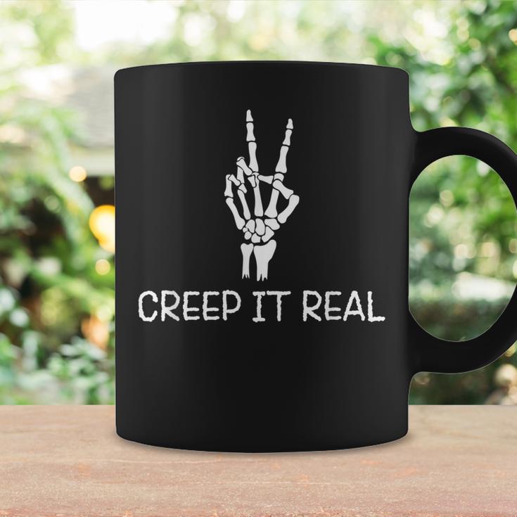Creep It Real Peace Sign Skeleton Hand Funny Bones Halloween Coffee Mug ...