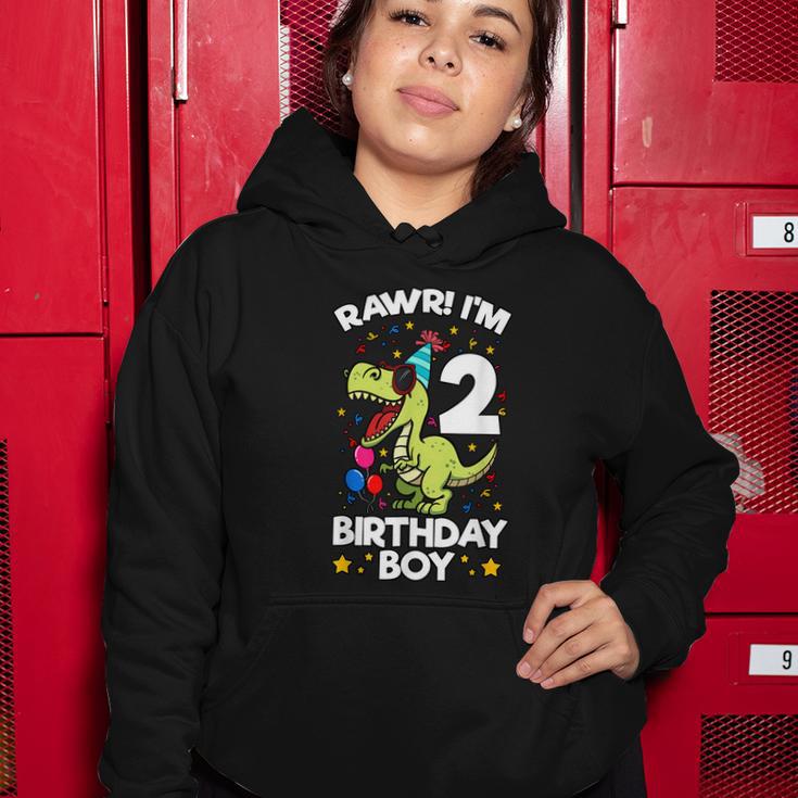 Rawr Im 2 Birthday Boy Dinosaur Trex Themed 2Nd Birthday Women Hoodie ...