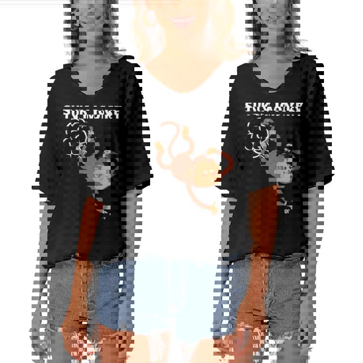 Funny Stinky Monkey Lover Fart Poop Meme Women's Bat Sleeves V-Neck ...