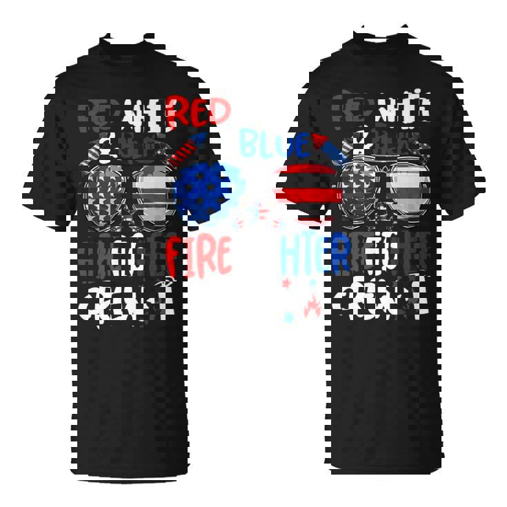 Firefighter Red White Blue Firefighter Crew American Flag V2 Unisex T ...