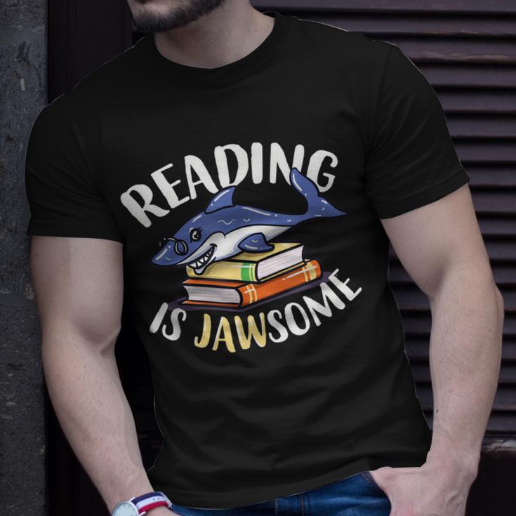 Reading Is Jawsome Shark T For Classroom Teacher Unisex T-Shirt | Seseable